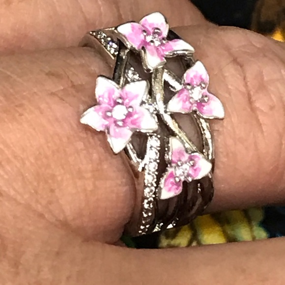 Jewelry | Pink Flower Sterling Overlay Ring | Poshmark